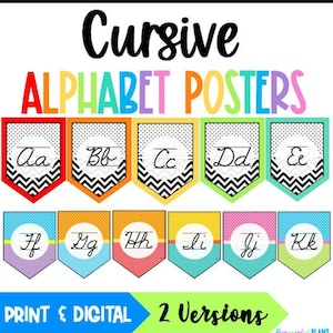 Editable Polka Dot & Chevron Cursive Alphabet Poster Cards - Classroom ...