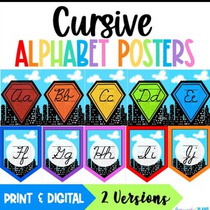 Editable Superhero City Cursive Alphabet Poster Cards - Classroom Decor ...