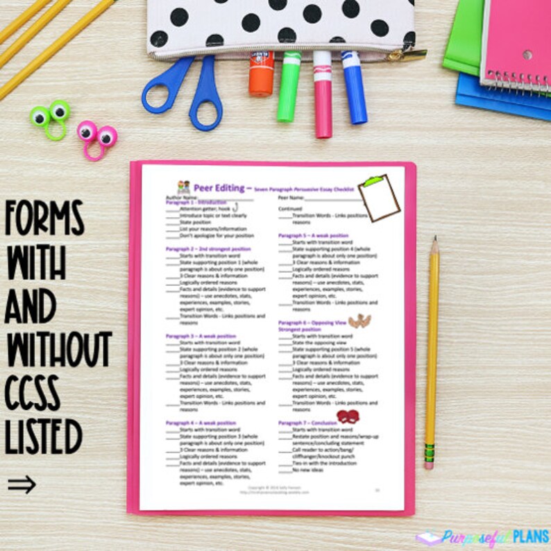 EDITABLE Peer Editing Checklist - 4 Persuasive Writing Peer Review for ...