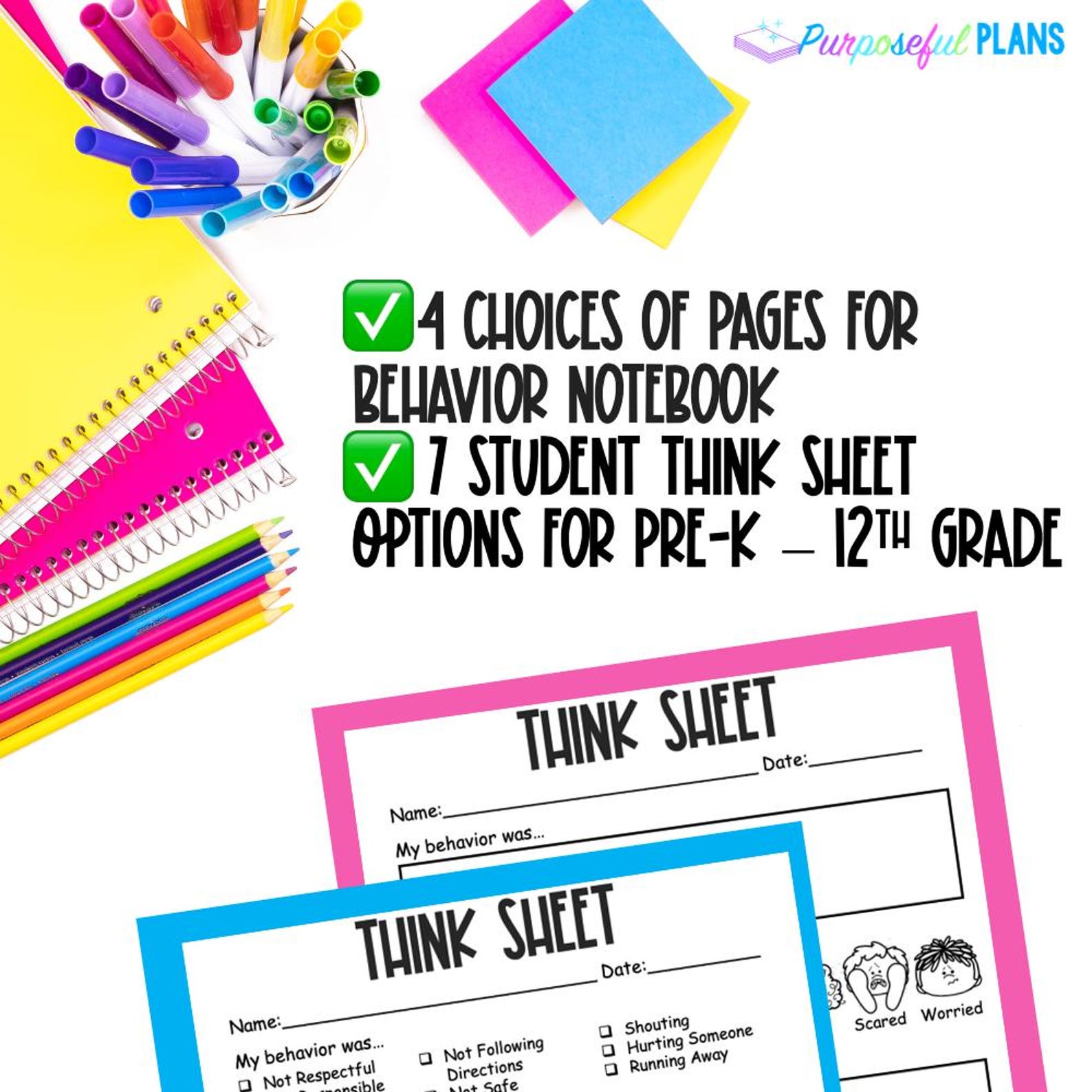 EDITABLE Behavior Reflection Think Sheets - Behavioral - Classroom ...