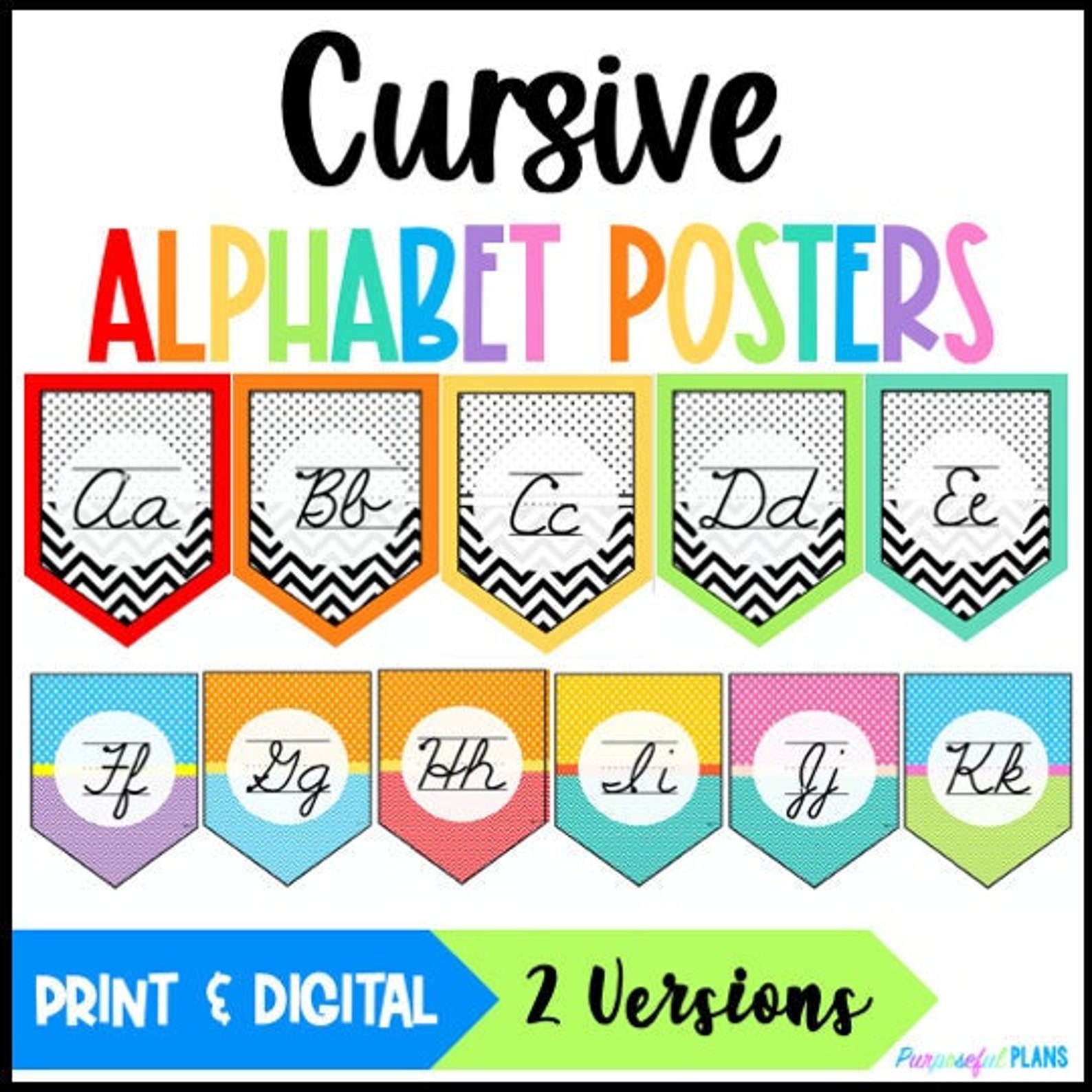 Editable Polka Dot & Chevron Cursive Alphabet Poster Cards - Classroom ...