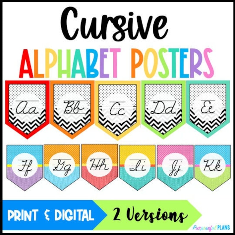 Editable Polka Dot & Chevron Cursive Alphabet Poster Cards - Classroom ...
