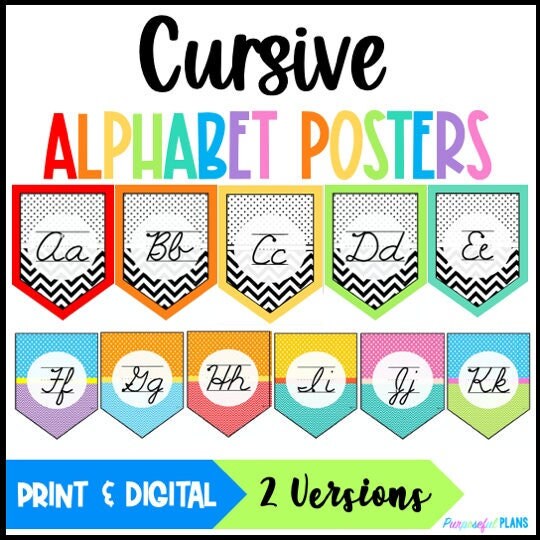 Editable Polka Dot & Chevron Cursive Alphabet Poster Cards - Classroom ...