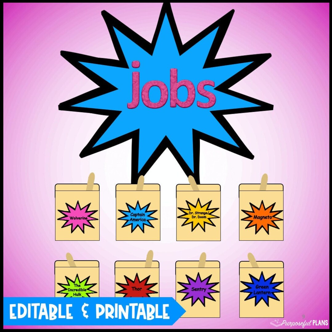 Superhero Classroom Job Chart: Editable Clip Chart (digital Download ...