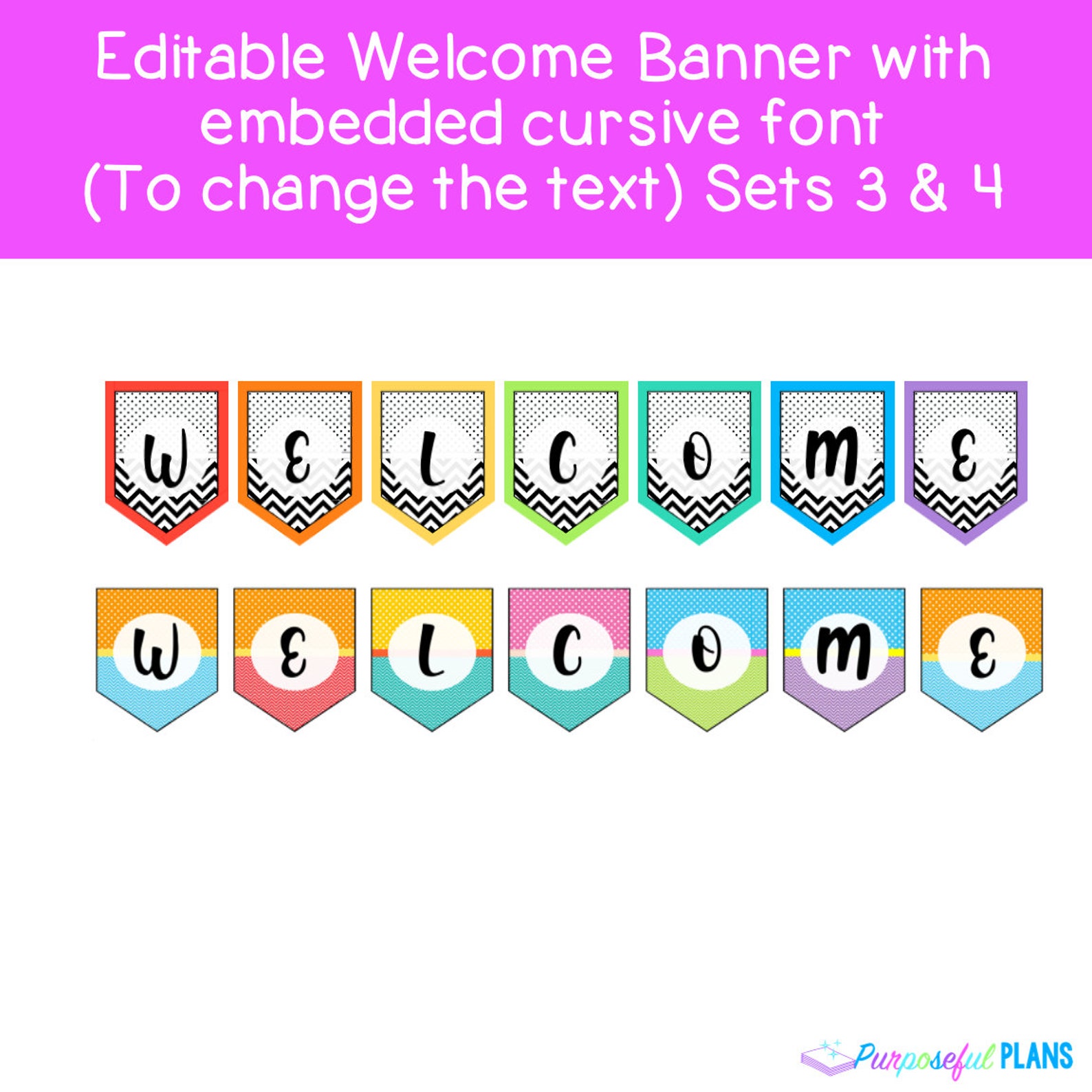 Editable Polka Dot Chevron Welcome Banner - Printable Bunting Letters ...