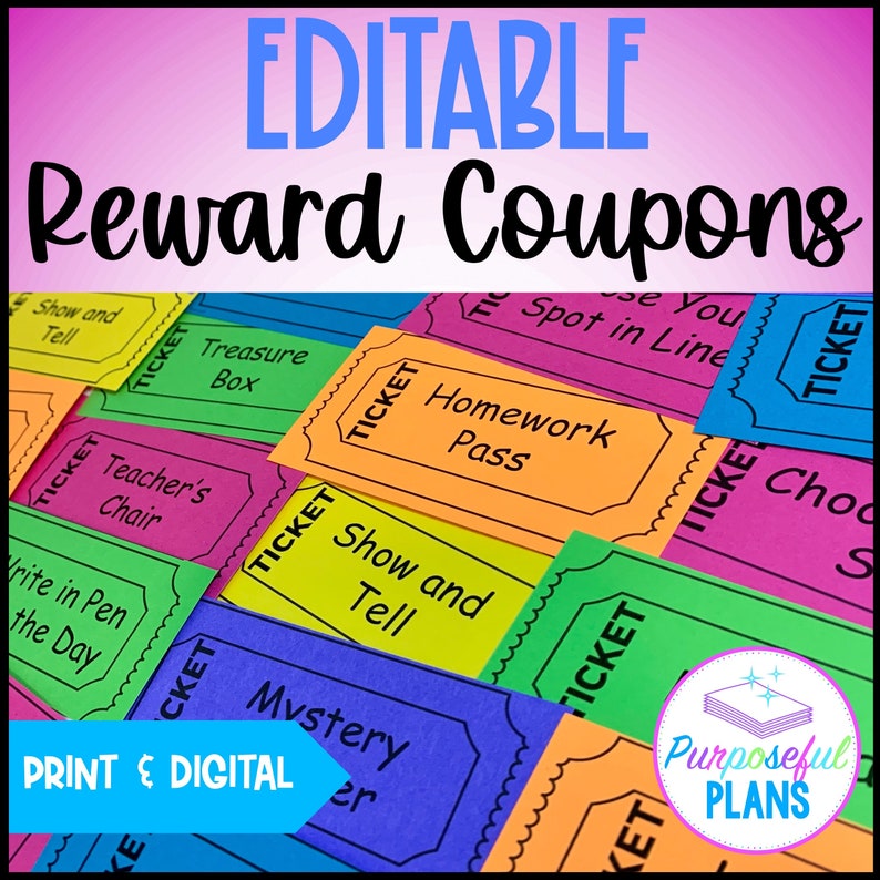 EDITABLE Reward Coupons - Incentive Tickets for Positive Classroom ...