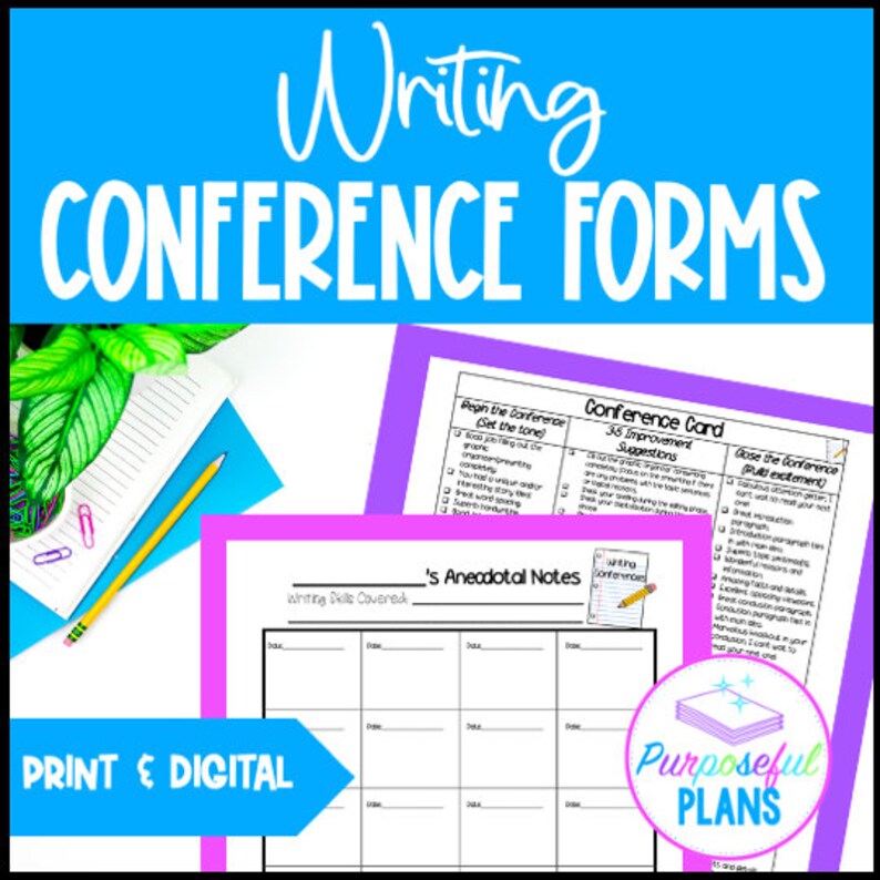 Editable Writing Conference Forms Recording Sheet Printable Notes ...