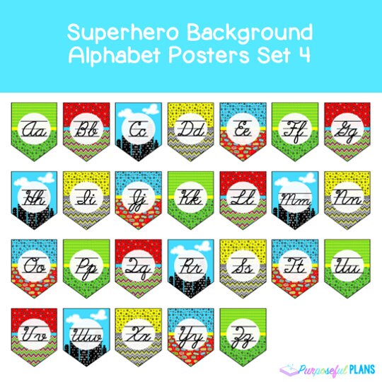 Editable Superhero Cursive Alphabet Poster Cards - Classroom Decor Wall ...