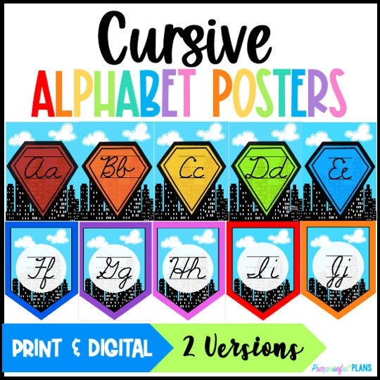 Editable Superhero City Cursive Alphabet Poster Cards - Classroom Decor ...