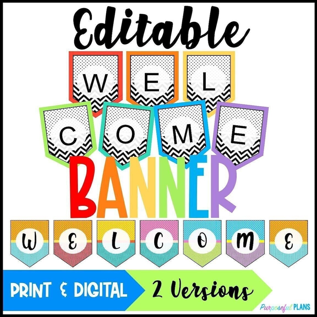 Editable Polka Dot Chevron Welcome Banner - Printable Bunting Letters ...