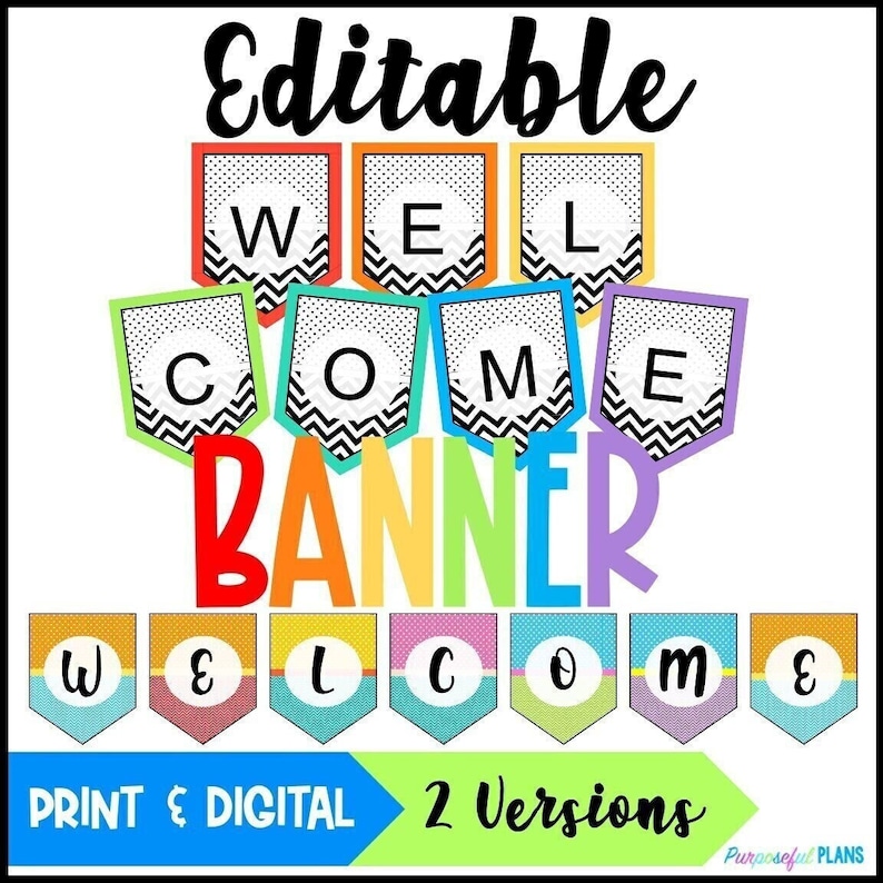 Editable Polka Dot Chevron Welcome Banner - Printable Bunting Letters ...