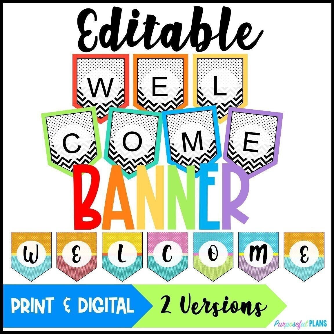 Editable Polka Dot Chevron Welcome Banner - Printable Bunting Letters ...