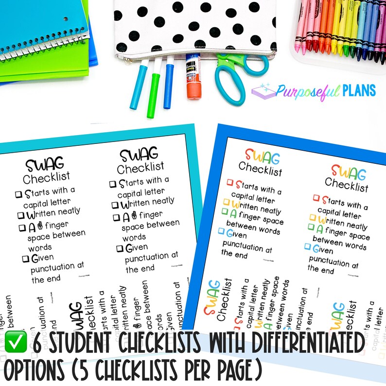 Printable SWAG Posters & Checklists - Writing Complete Sentence Anchor ...