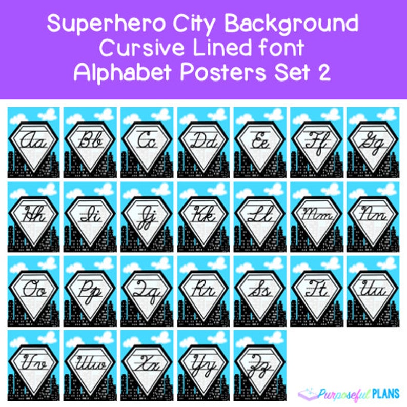 Editable Superhero City Cursive Alphabet Poster Cards - Classroom Decor ...