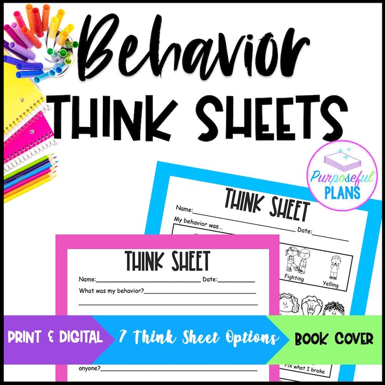 EDITABLE Behavior Reflection Think Sheets - Behavioral - Classroom ...