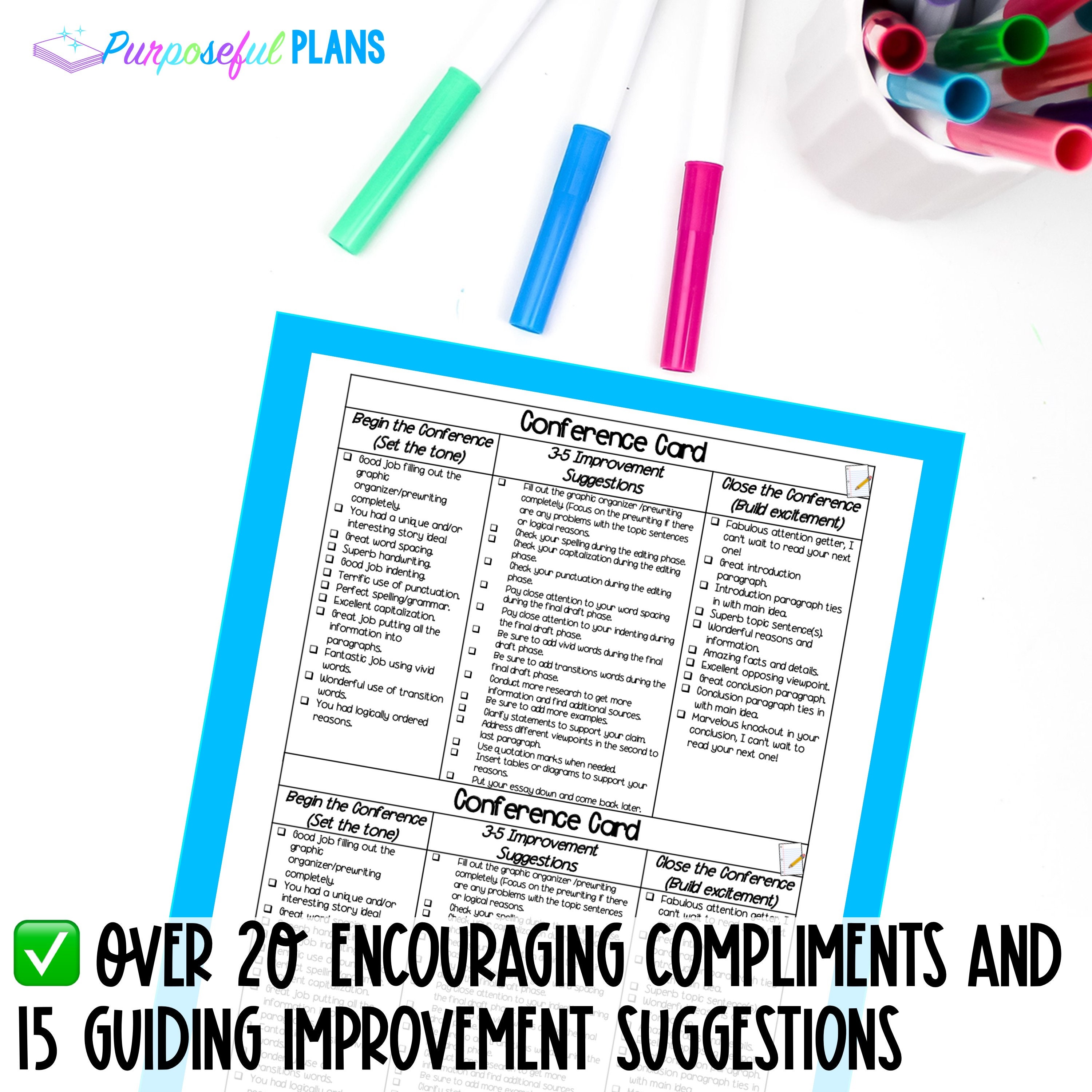 Editable Writing Conference Forms Recording Sheet Printable Notes ...