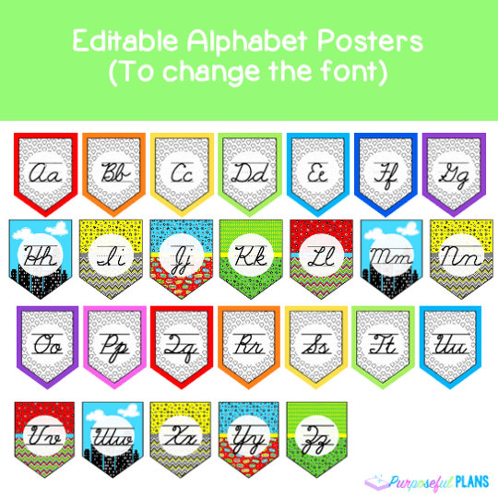 Editable Superhero Cursive Alphabet Poster Cards - Classroom Decor Wall ...