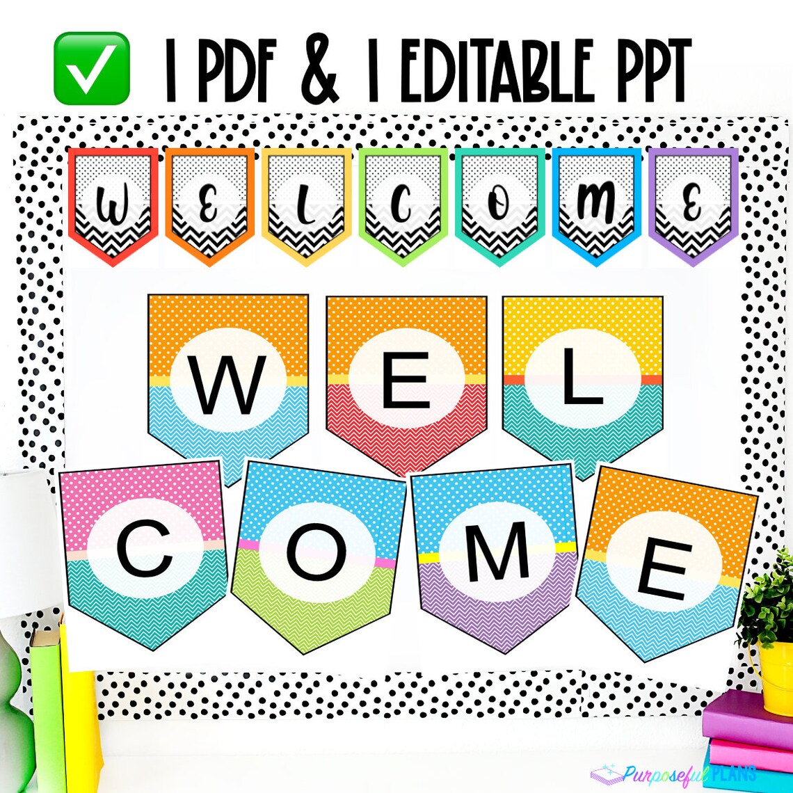 Editable Polka Dot Chevron Welcome Banner - Printable Bunting Letters ...