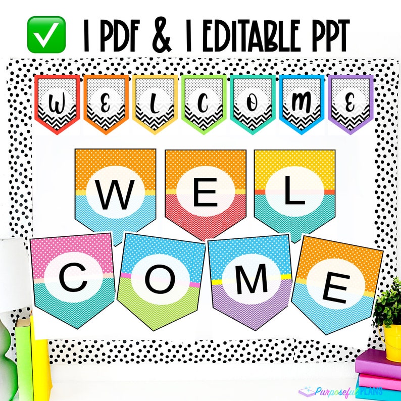 Editable Polka Dot Chevron Welcome Banner - Printable Bunting Letters ...