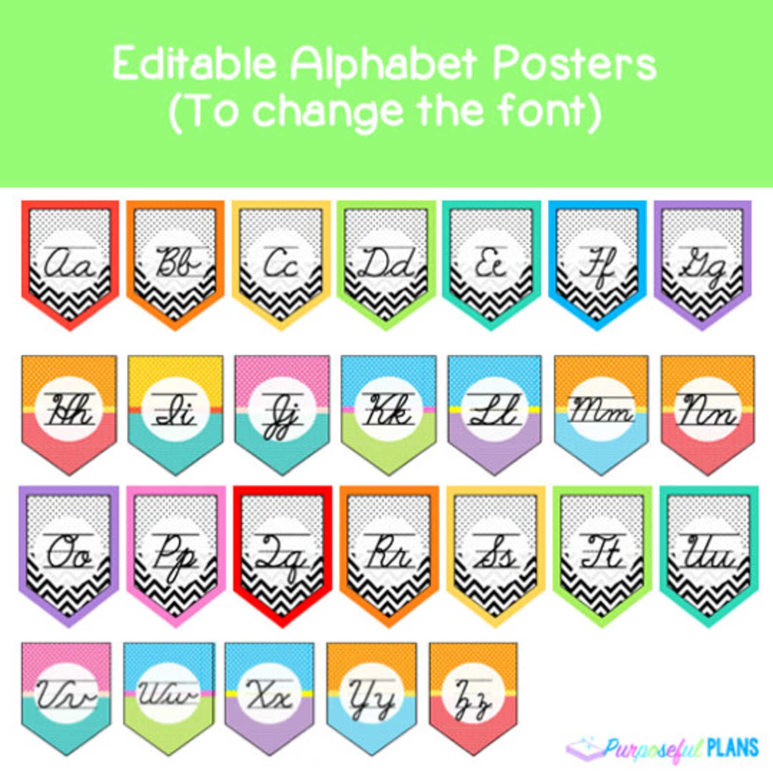 Editable Polka Dot & Chevron Cursive Alphabet Poster Cards - Classroom ...