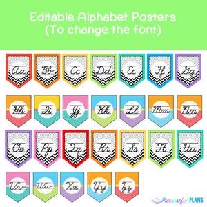 Editable Polka Dot & Chevron Cursive Alphabet Poster Cards - Classroom ...
