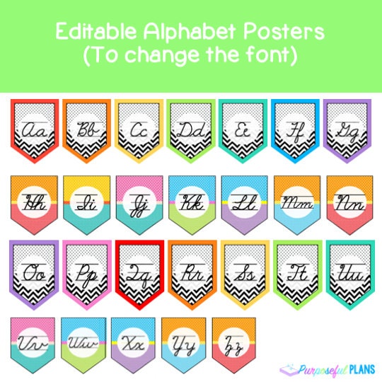 Editable Polka Dot & Chevron Cursive Alphabet Poster Cards - Classroom ...