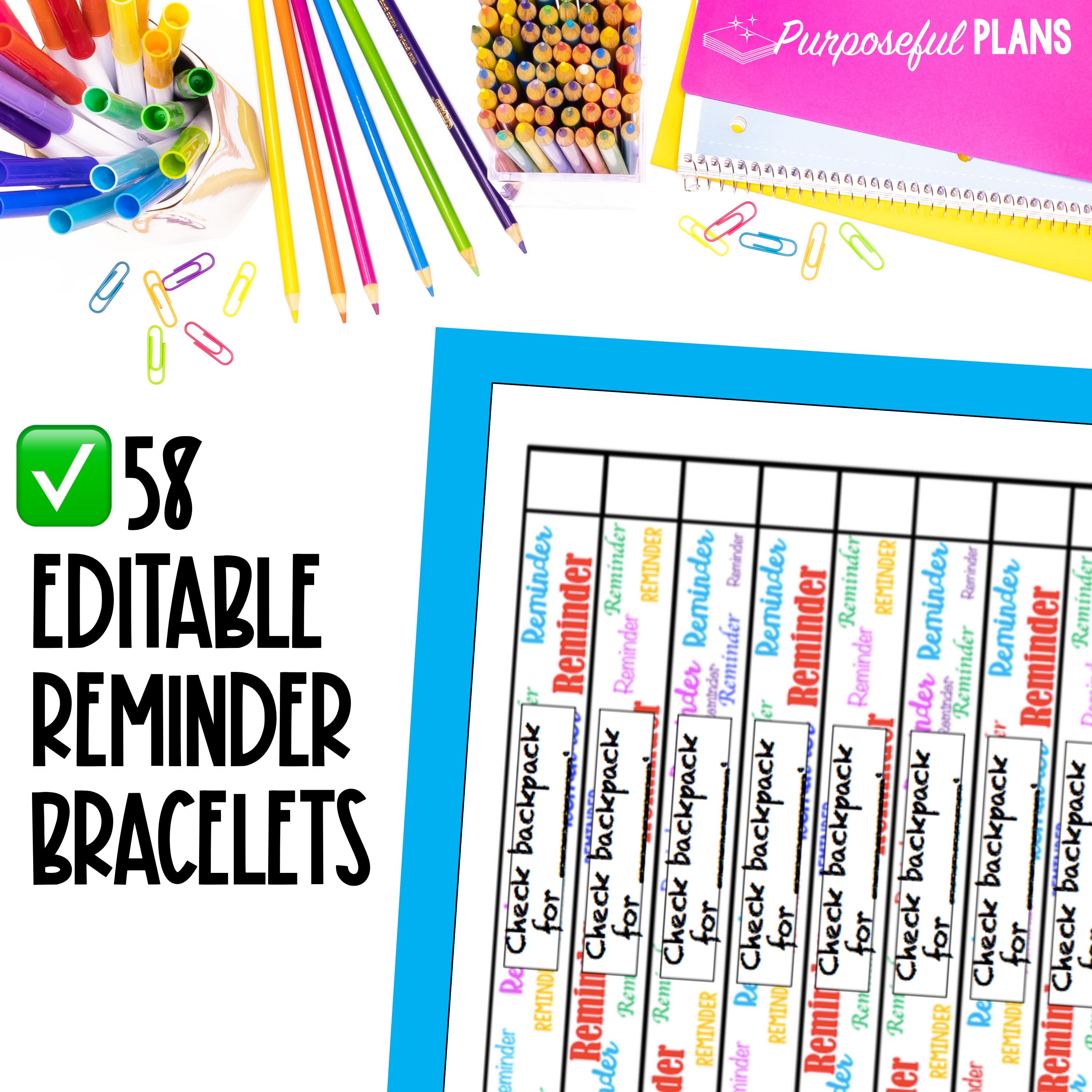 EDITABLE & Printable Reminder Bracelets - Parent Reminder Notes Home ...