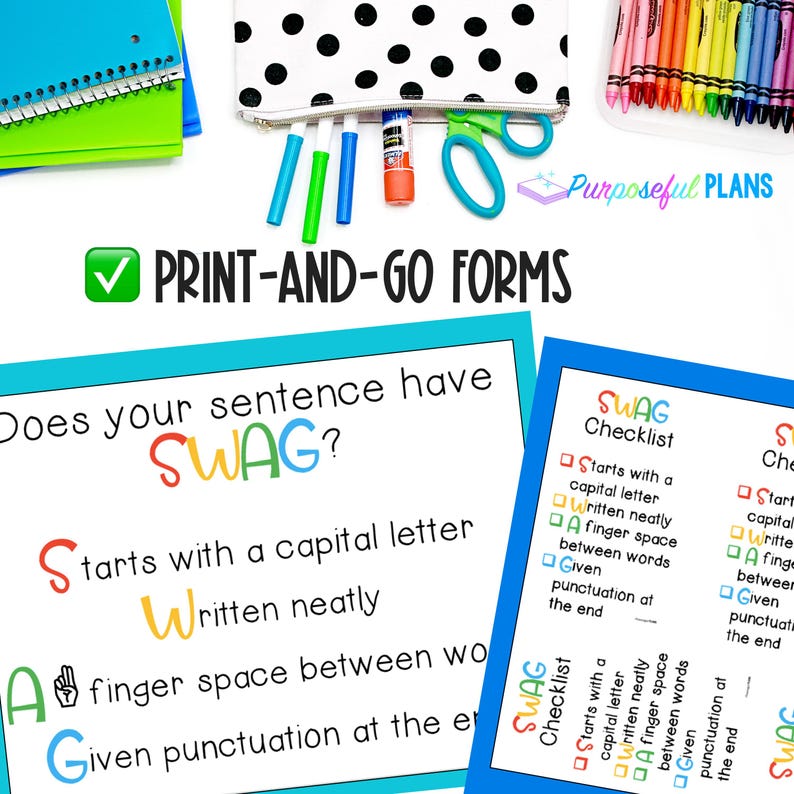 Printable SWAG Posters & Checklists - Writing Complete Sentence Anchor ...