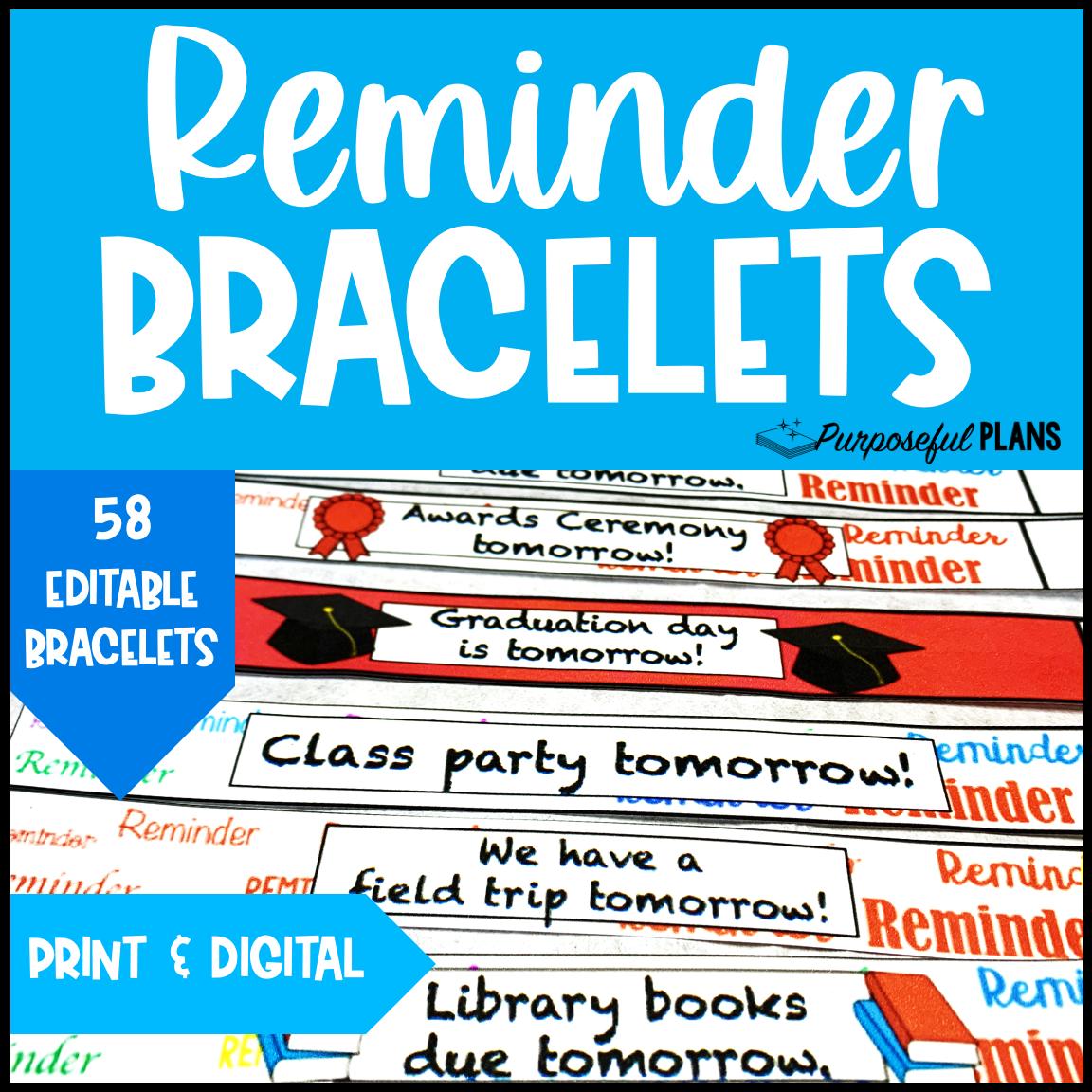 EDITABLE & Printable Reminder Bracelets - Parent Reminder Notes Home ...