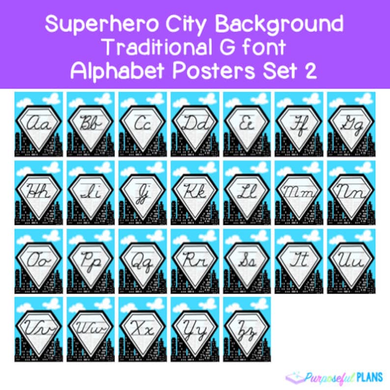 Editable Superhero City Cursive Alphabet Poster Cards - Classroom Decor ...