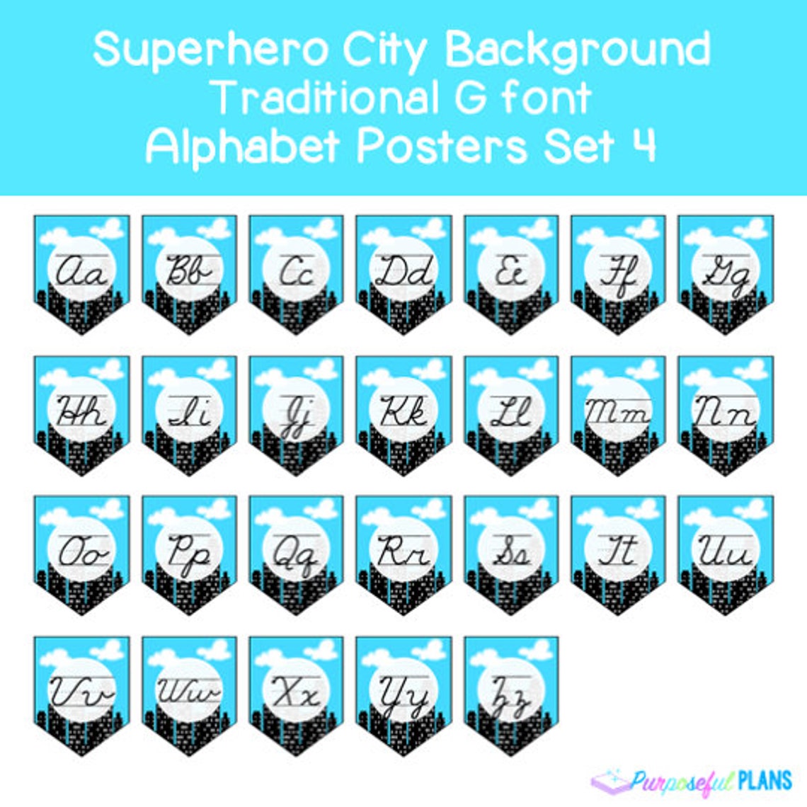 Editable Superhero City Cursive Alphabet Poster Cards - Classroom Decor ...