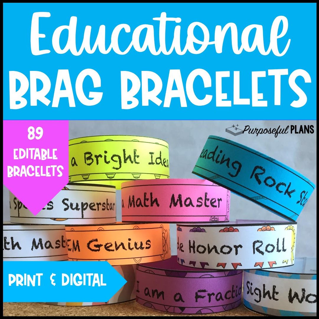 EDITABLE Educational Positive Affirmation Subject Brag Bracelets ...
