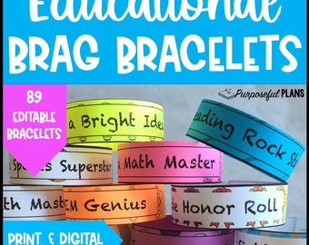EDITABLE Educational Positive Affirmation Subject Brag Bracelets ...