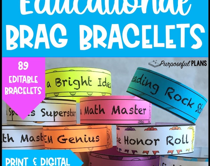 EDITABLE Educational Positive Affirmation Subject Brag Bracelets ...