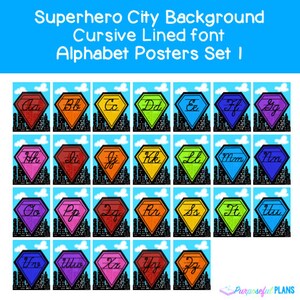 Editable Superhero City Cursive Alphabet Poster Cards - Classroom Decor ...