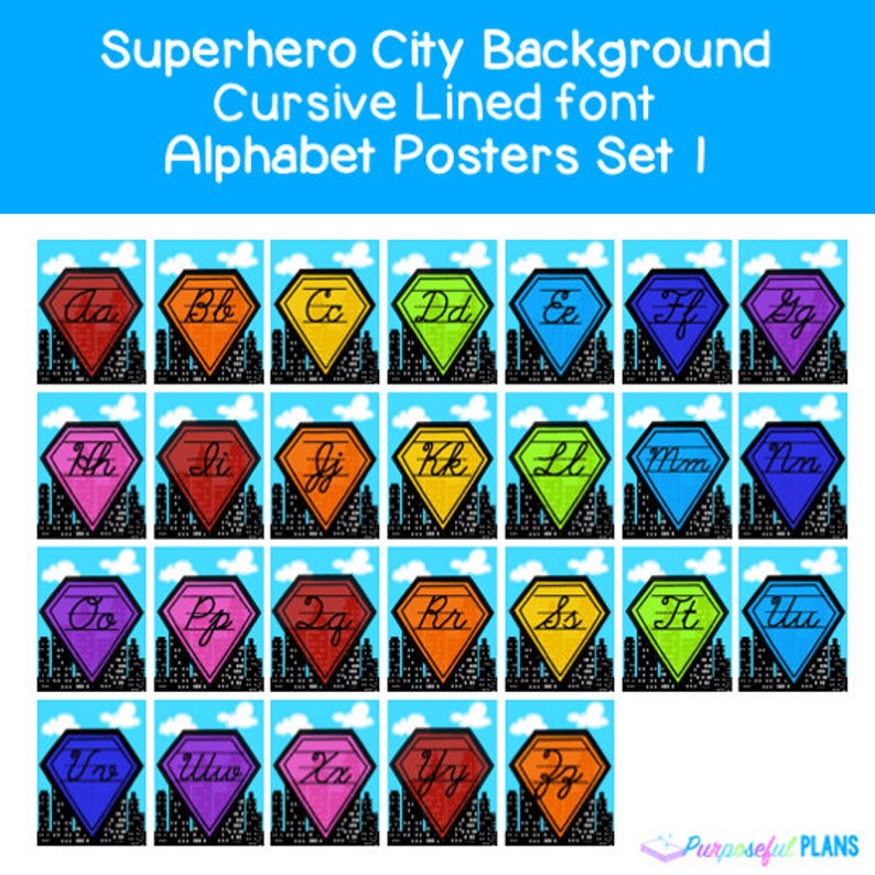 Editable Superhero City Cursive Alphabet Poster Cards - Classroom Decor ...