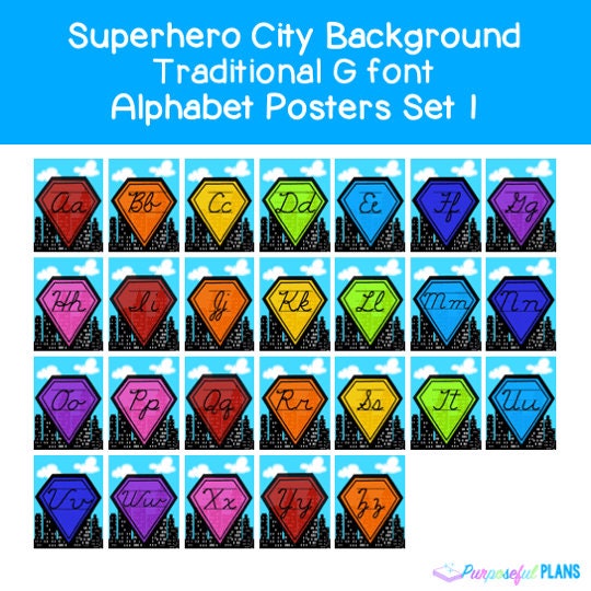 Editable Superhero City Cursive Alphabet Poster Cards - Classroom Decor ...