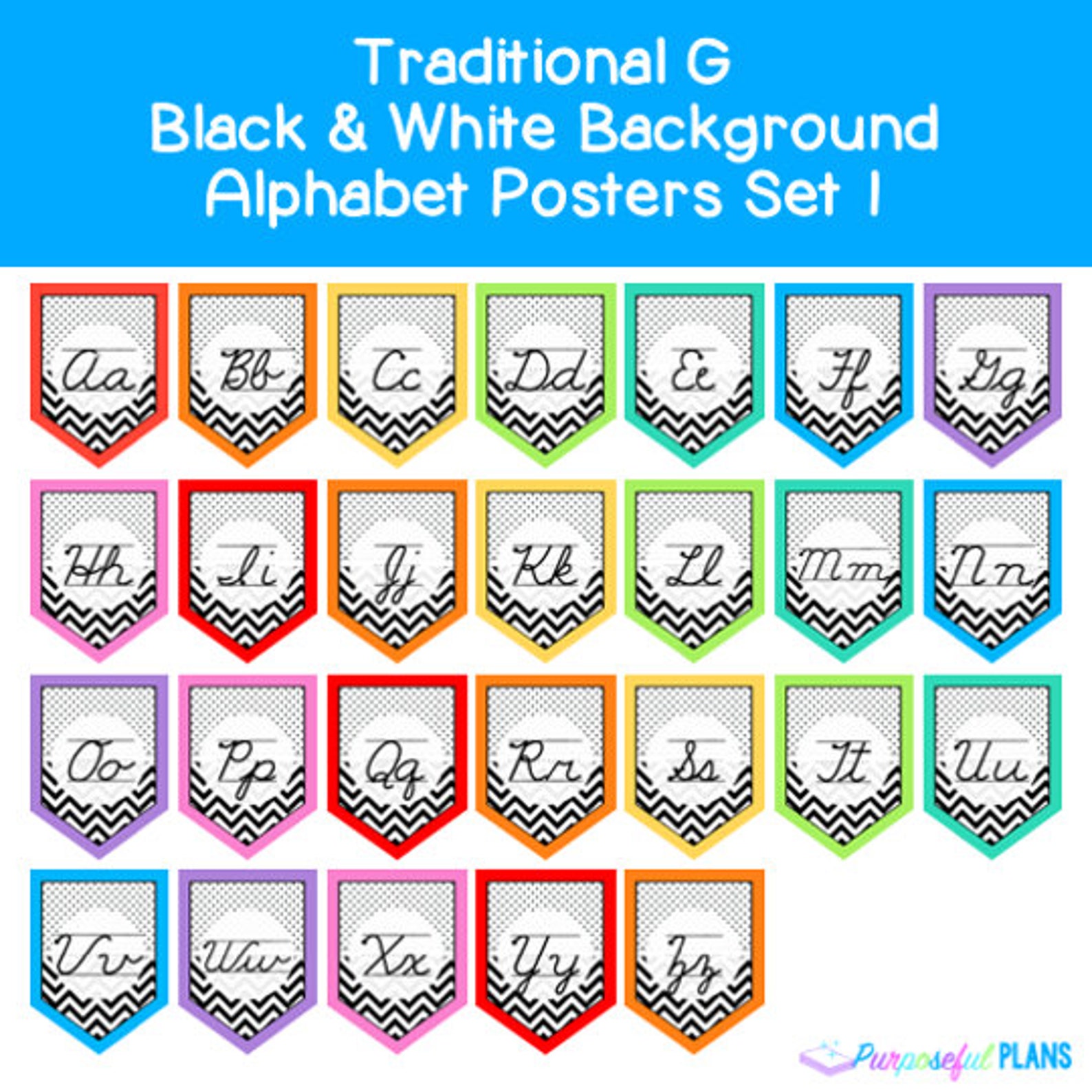 Editable Polka Dot & Chevron Cursive Alphabet Poster Cards - Classroom ...