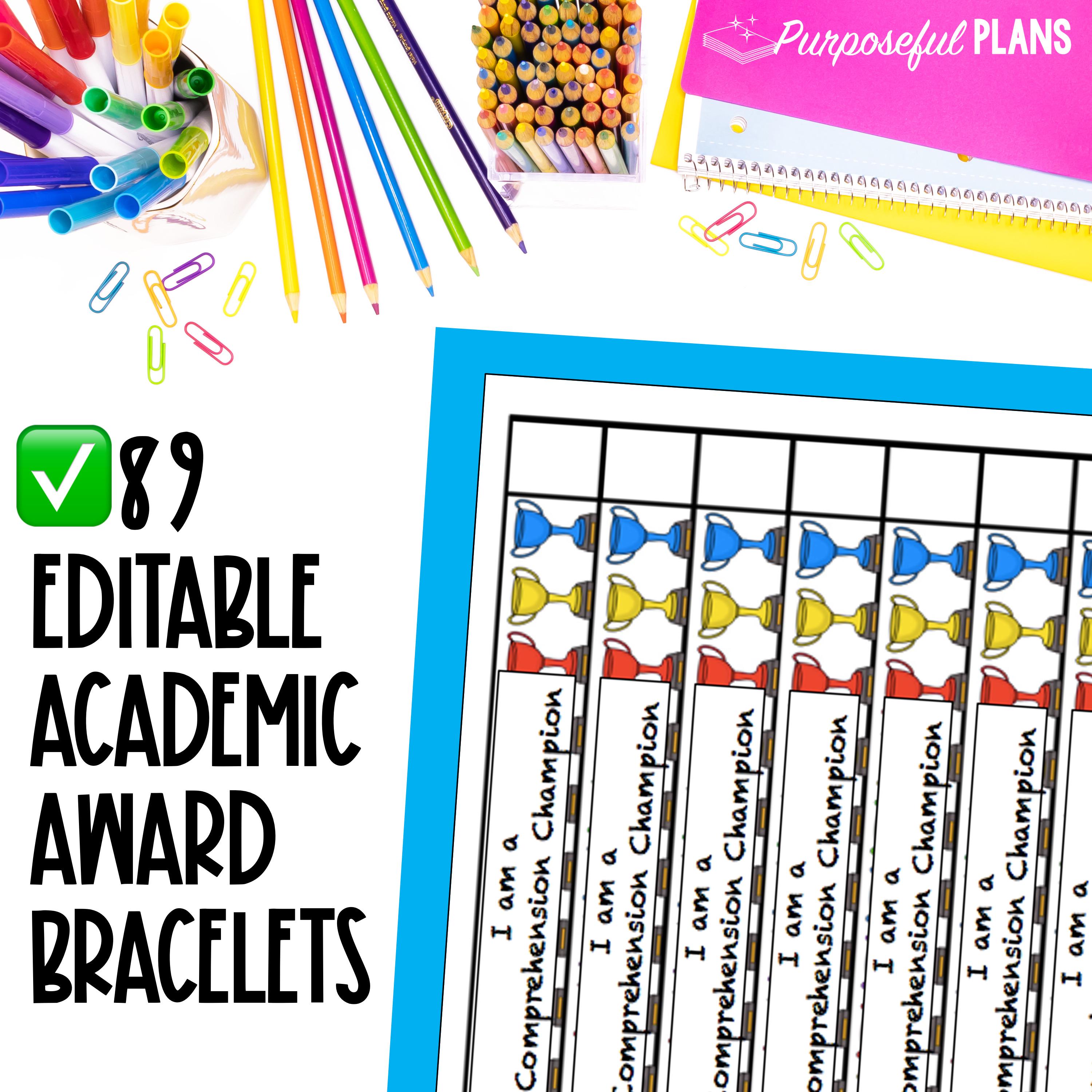 EDITABLE Educational Positive Affirmation Subject Brag Bracelets ...
