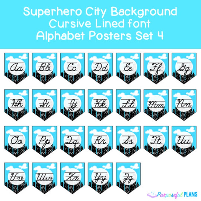 Editable Superhero City Cursive Alphabet Poster Cards - Classroom Decor ...