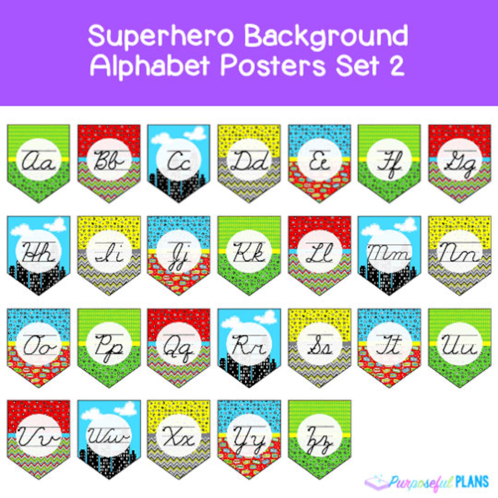 Editable Superhero Cursive Alphabet Poster Cards - Classroom Decor Wall ...