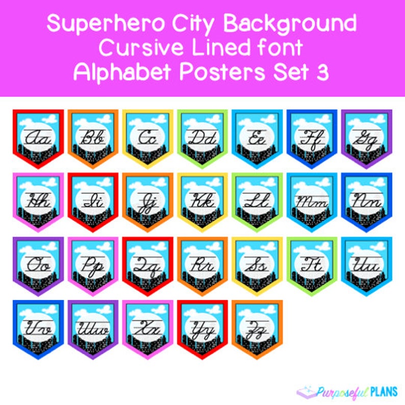 Editable Superhero City Cursive Alphabet Poster Cards - Classroom Decor ...