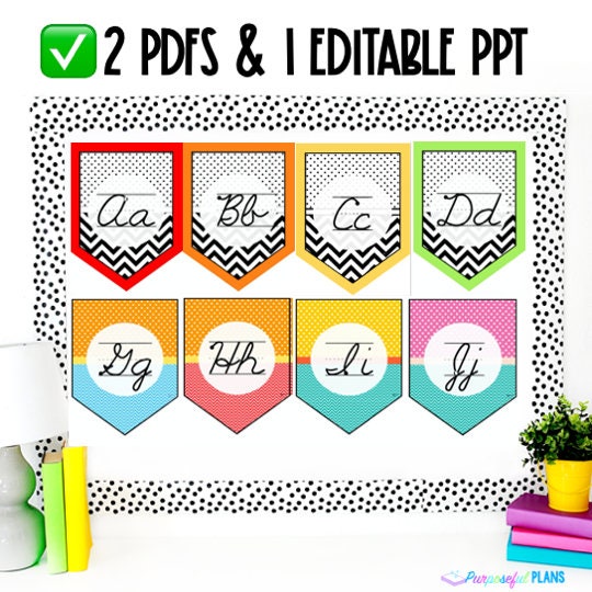 Editable Polka Dot & Chevron Cursive Alphabet Poster Cards - Classroom ...