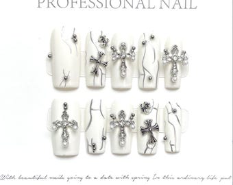 Handpainted Fake/false Nails, Prom/event/birthday Nails, Goth/gothic ...