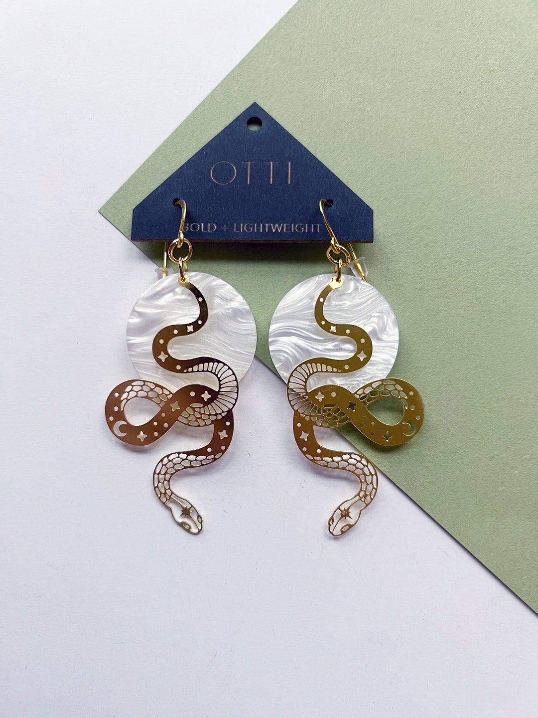 Brass Snake W/ Pearlescent moon - Etsy