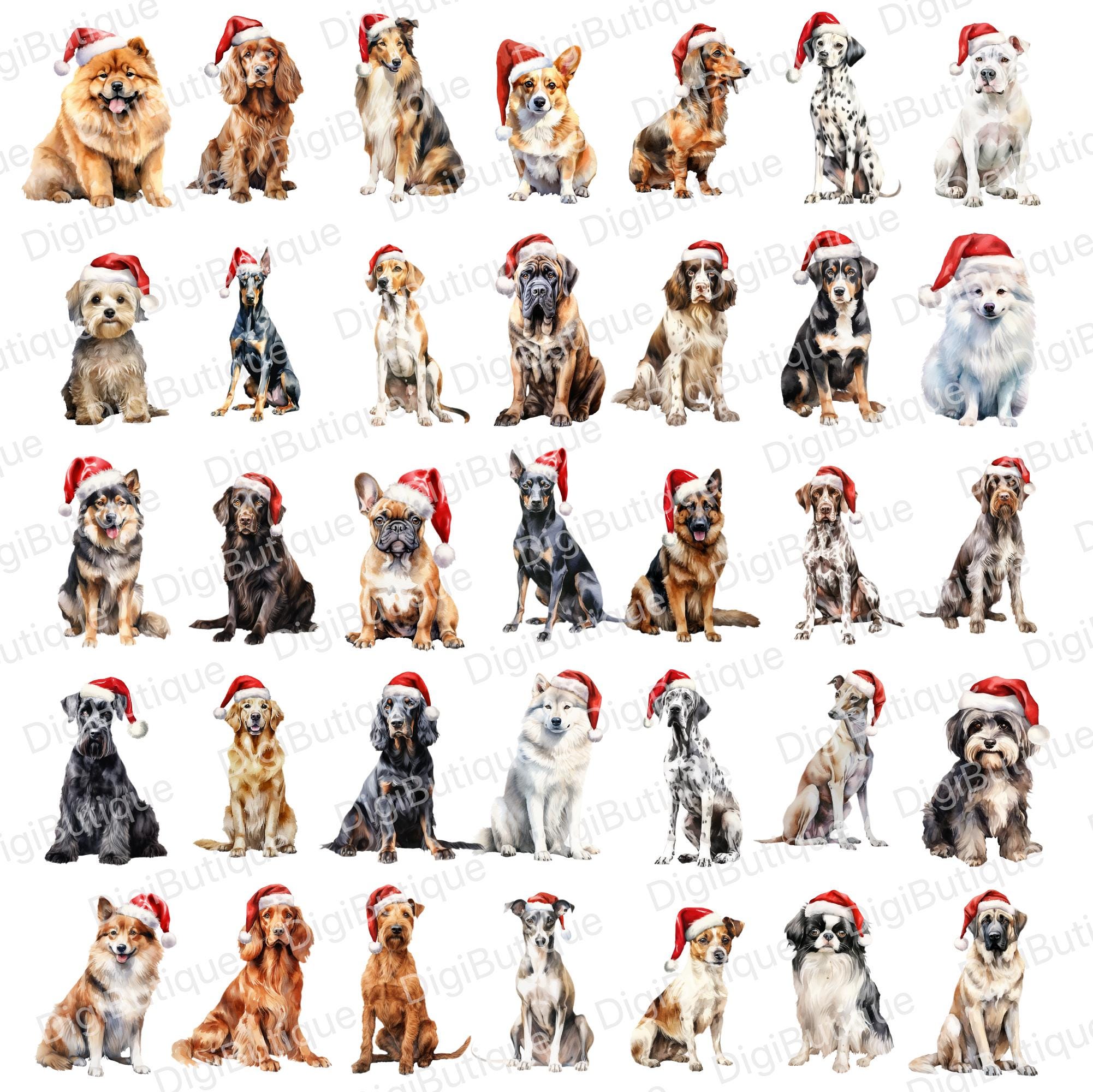 Christmas Dogs, 120+ Santa Dogs PNG Clipart Bundle, Christmas Dog ...
