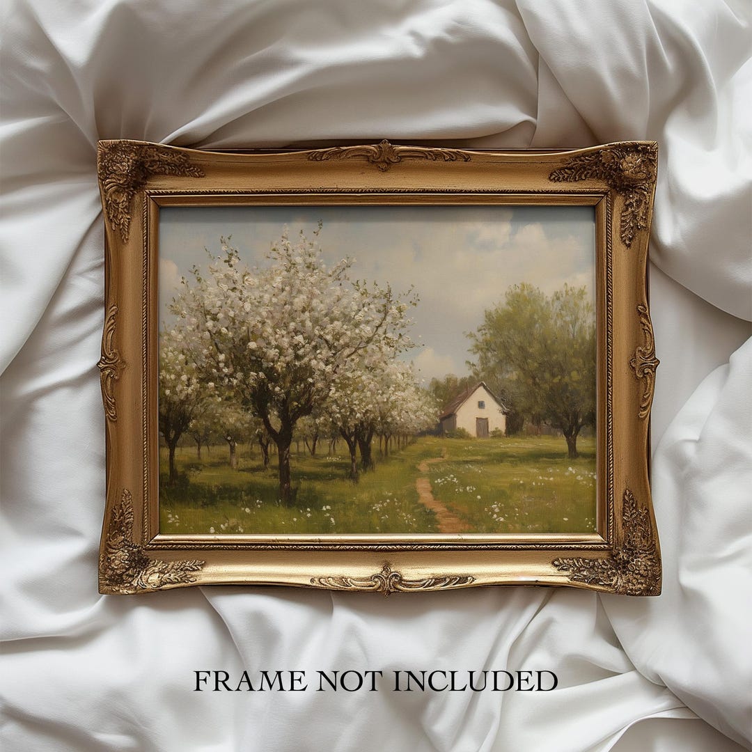 Vintage Spring Blooming Orchard Art Print | Countryside Landscape ...