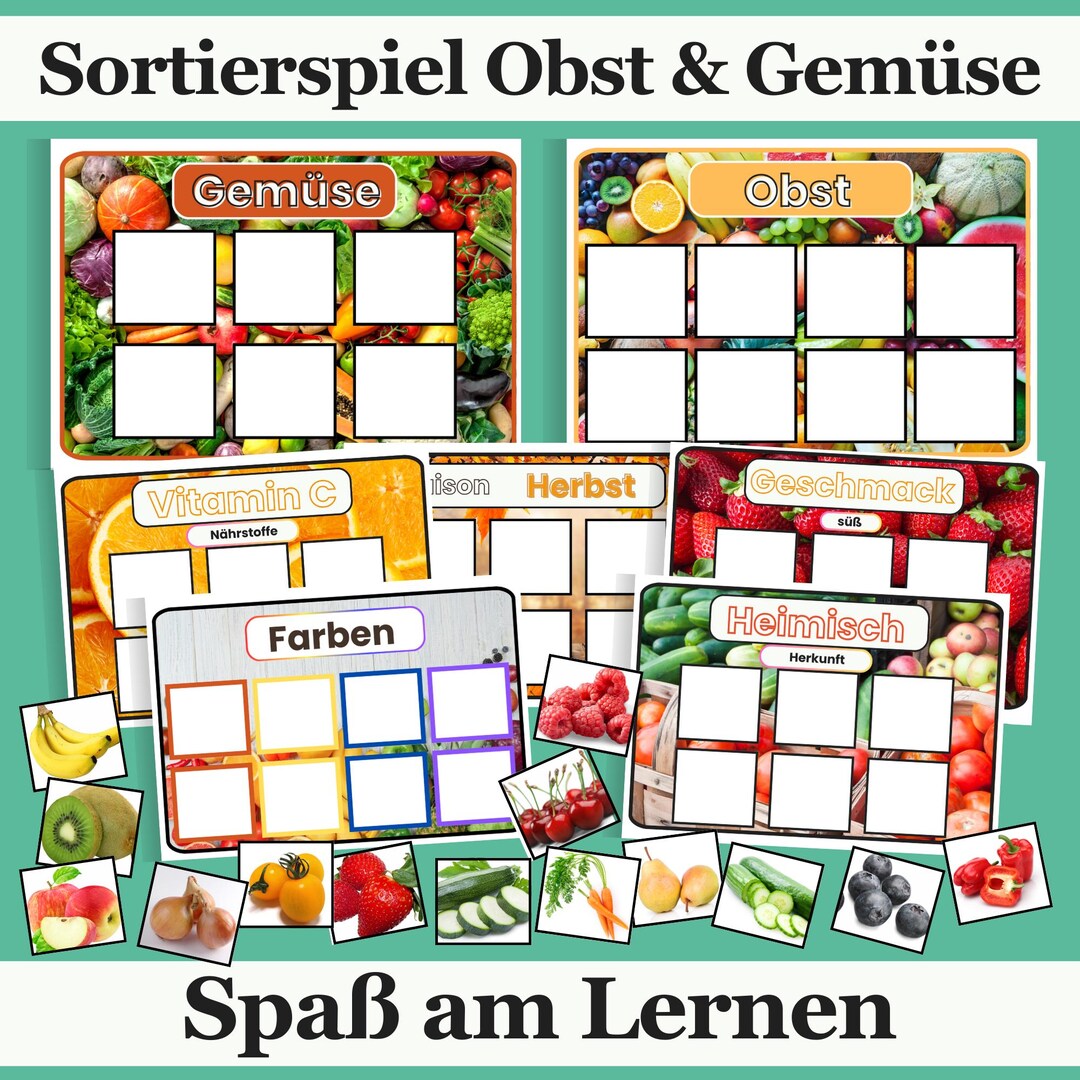 Fruit and Vegetable Picture Cards Montessori Sorting Game Toddler ...