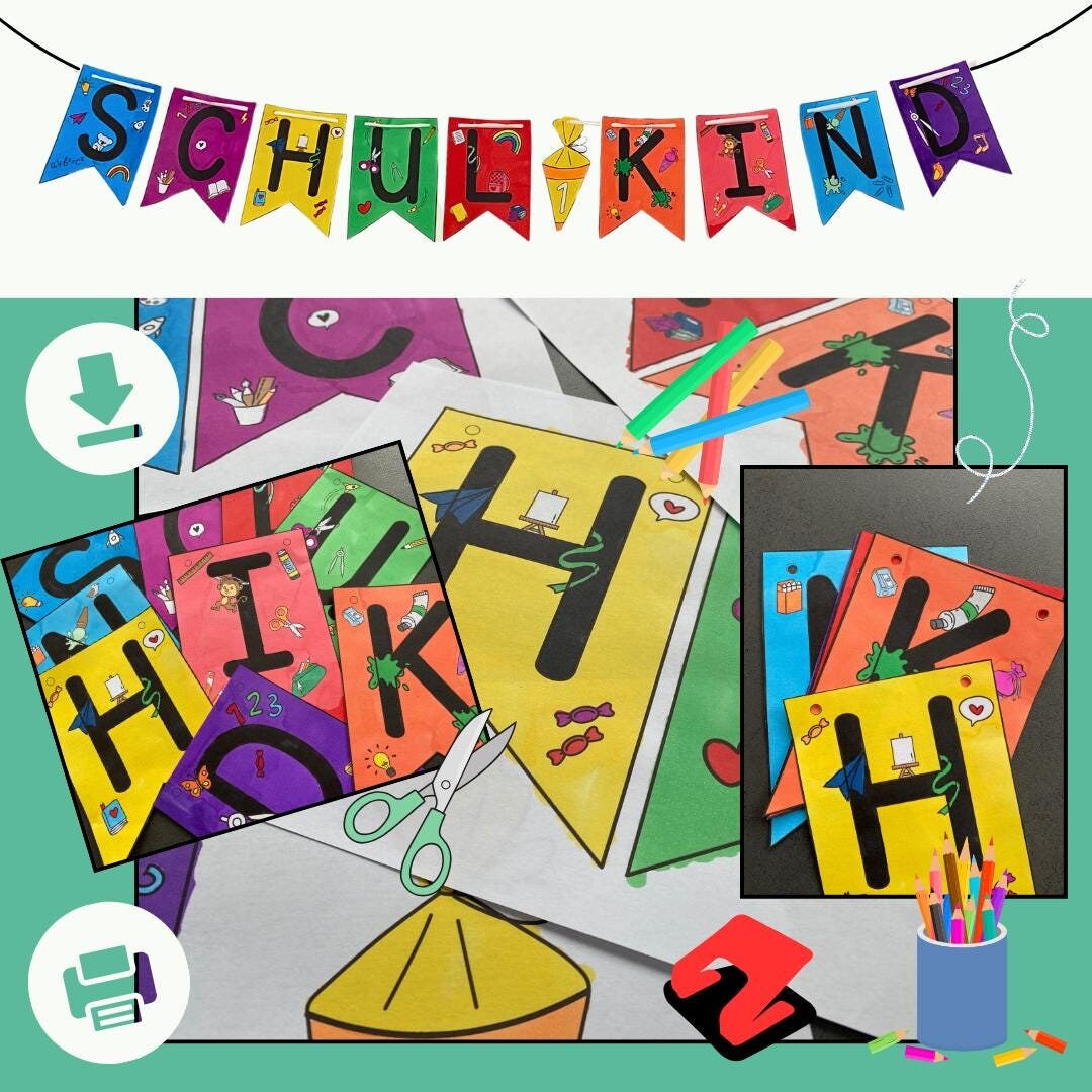 Schoolchild 2024 DIY Garland PDF First Day, Grade One, Back to School ...