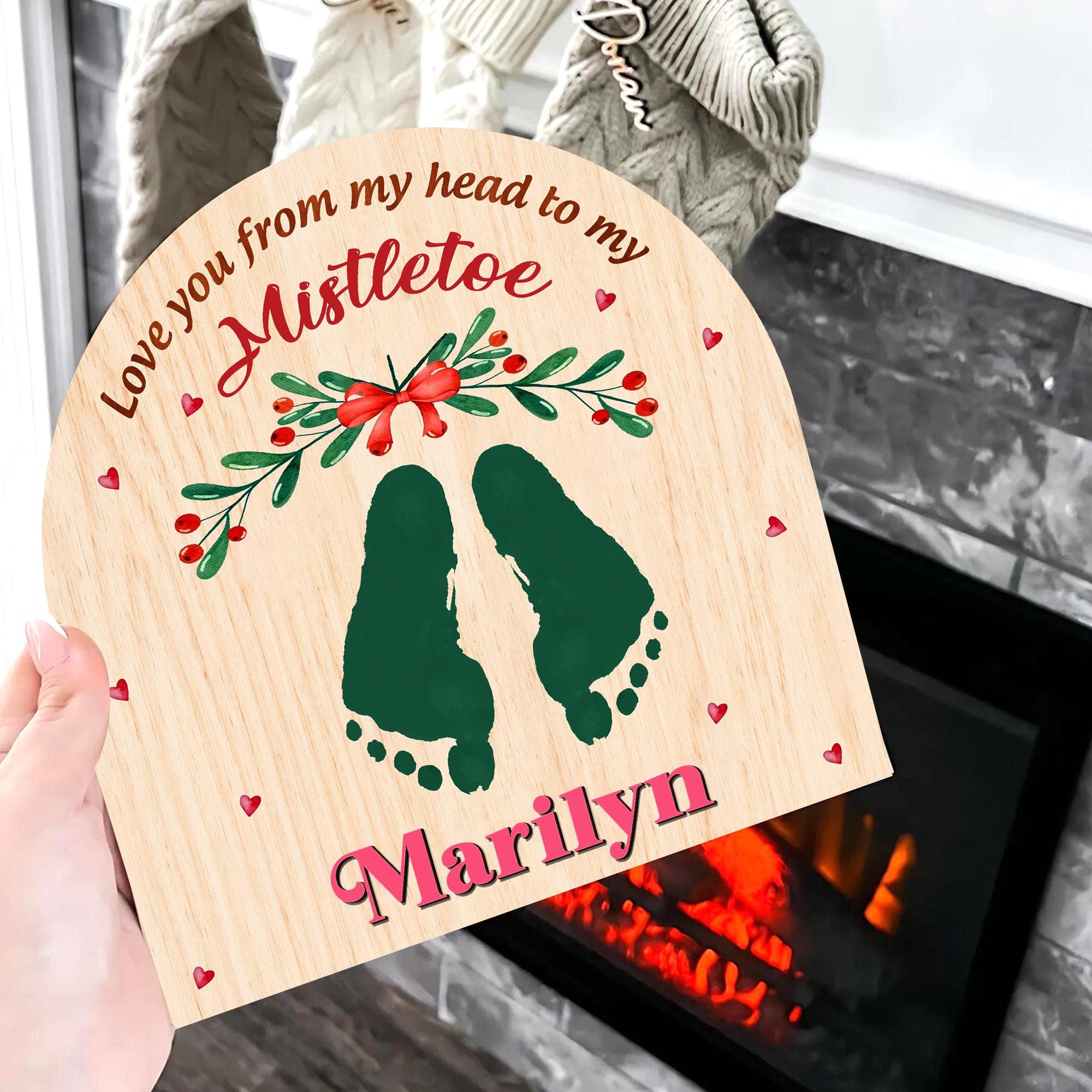 Personalized Babys First Christmas Footprint, Custom Mistletoes Baby ...